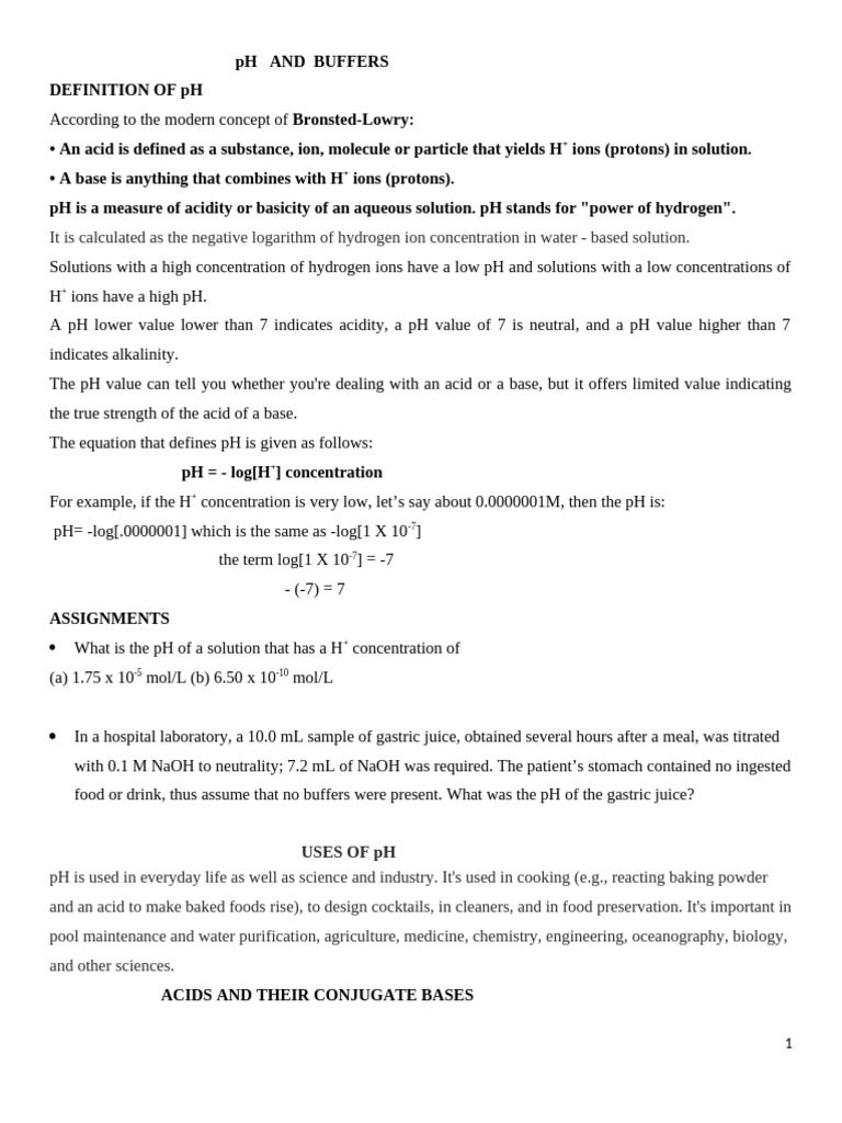 PH and Buffers Bms 1.2 2024 | PDF | Buffer Solution | Acid
