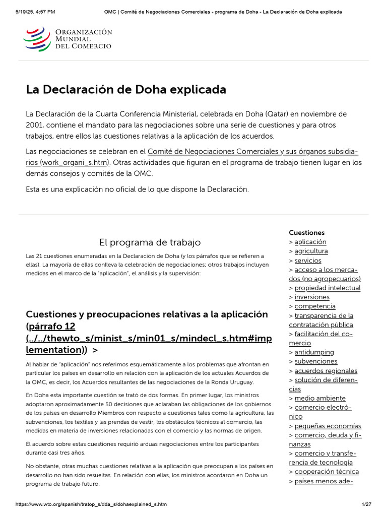 Explicación de la Declaración de Doha | PDF | Organización de Comercio ...