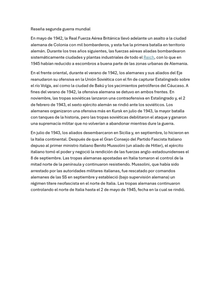 Resumen de la Segunda Guerra Mundial | PDF | Alemania nazi | Segunda ...
