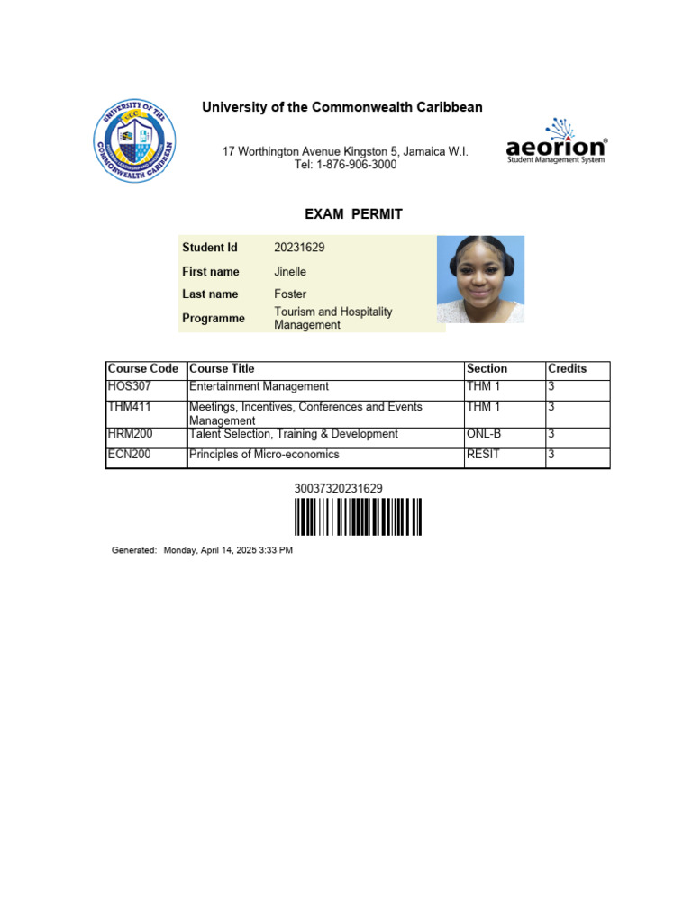 Exam Permit For 20231629 2 | PDF