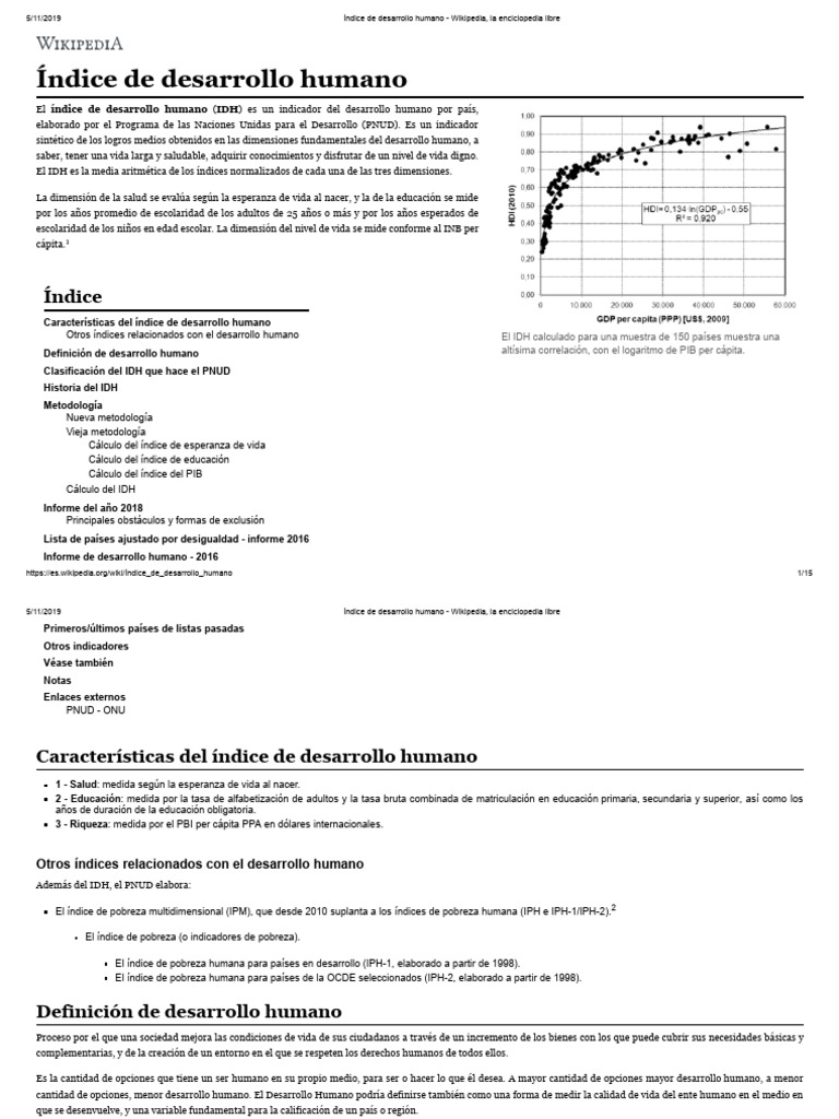 Índice de Desarrollo Humano - Wikipedia, La Enciclopedia Libre | PDF ...