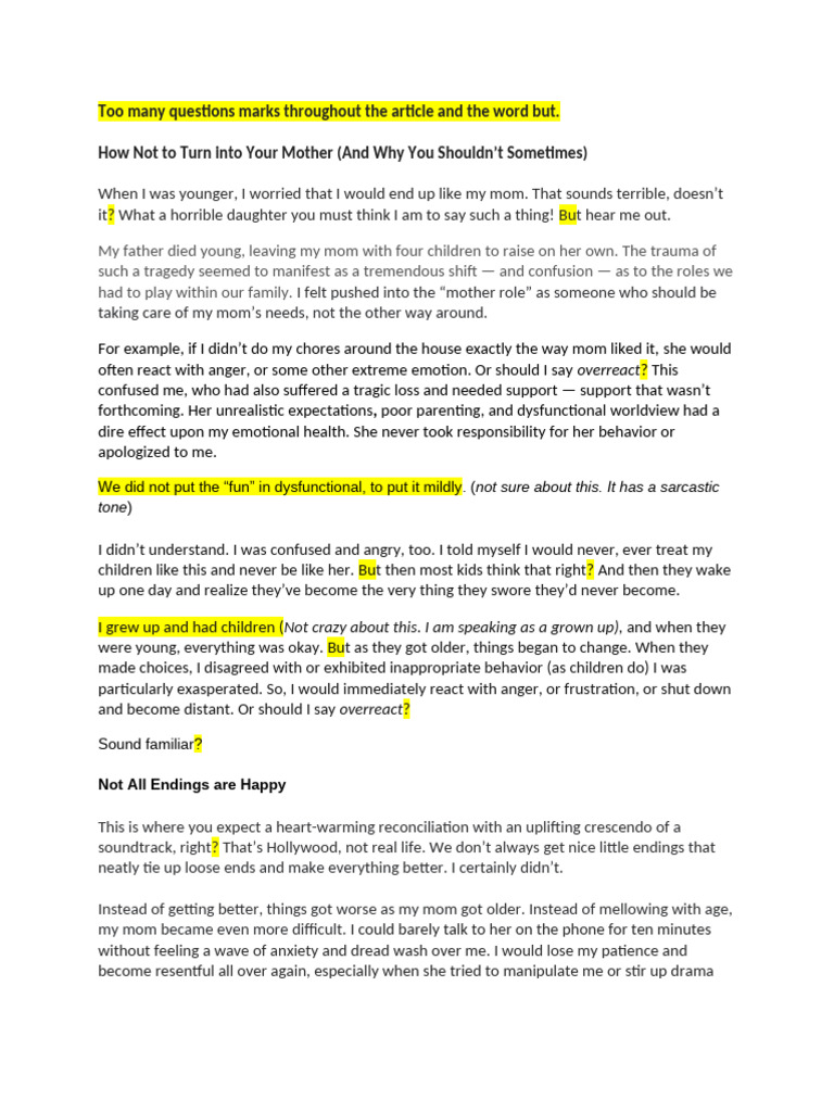 How Not to Turn Into Your Mother (And Why You Shouldn’t Sometimes) March 14 | PDF | Sibling | Anger