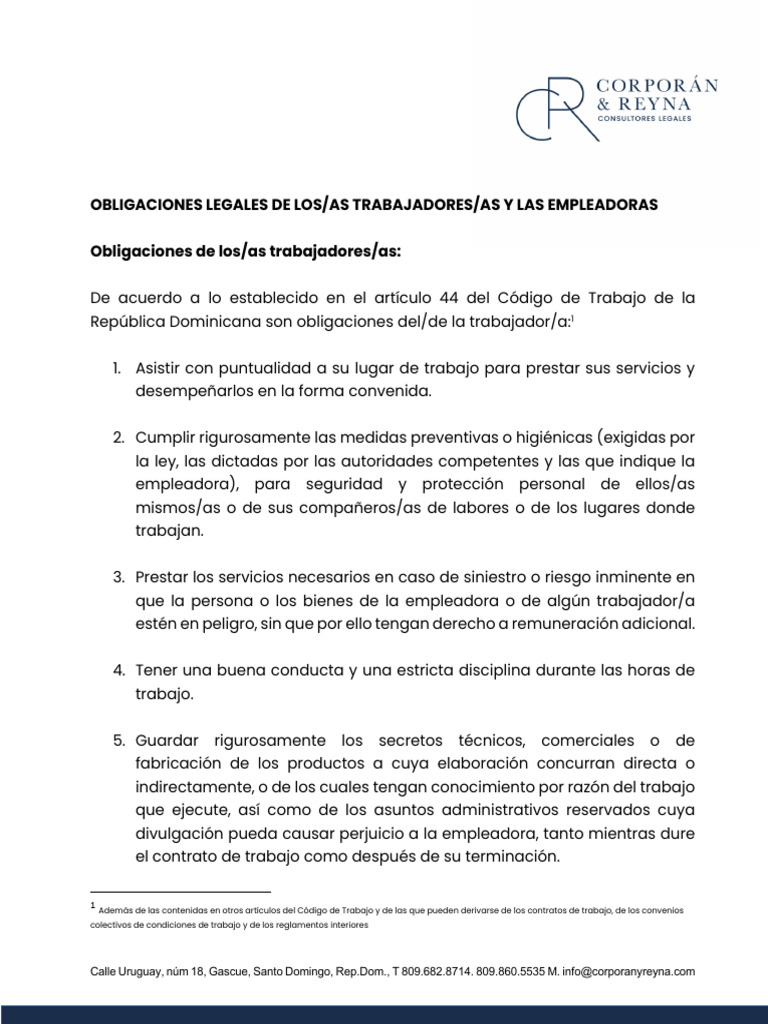 Obligaciones según el Código Laboral | PDF