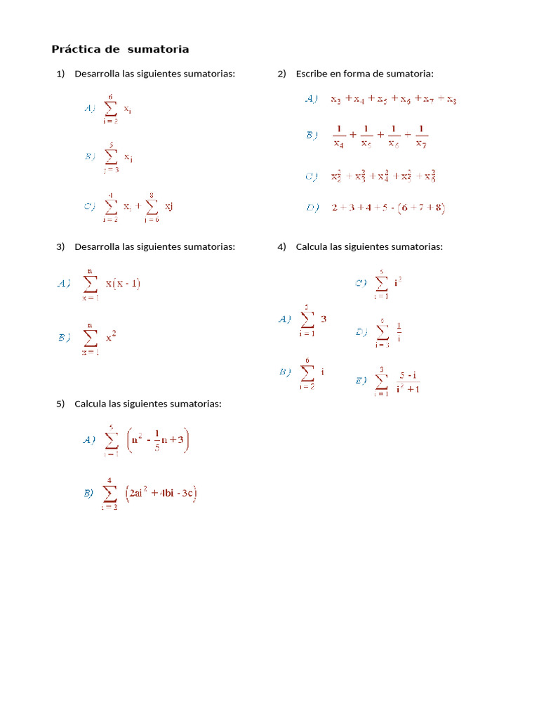 Practica de Sumatoria | PDF