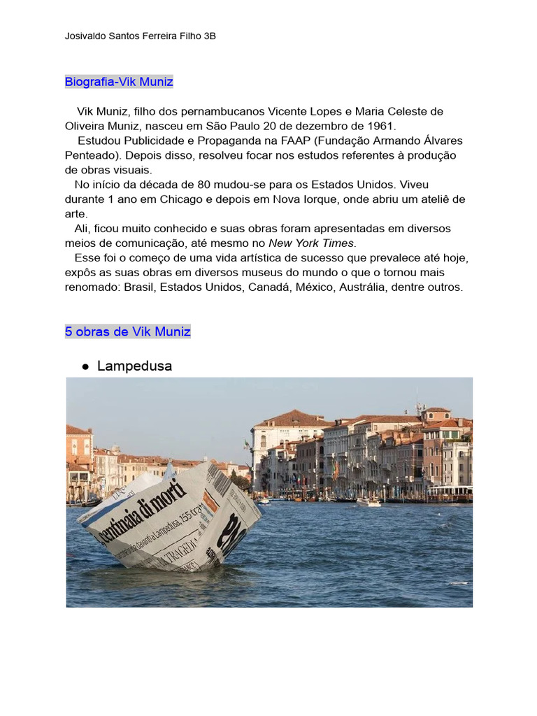 Biografia e Obras de Vik Muniz | PDF