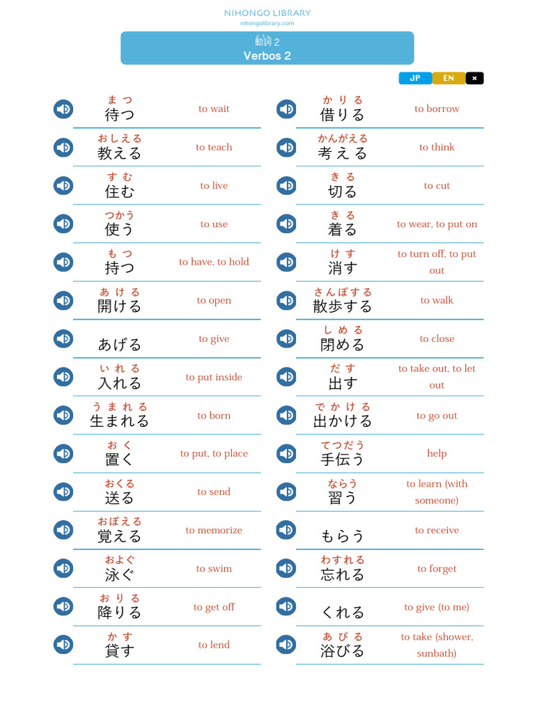 N5 Vocabulary Verbs - Removed | PDF