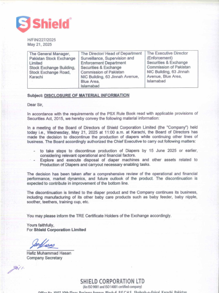 Scl-Disclosure of Material Information | PDF