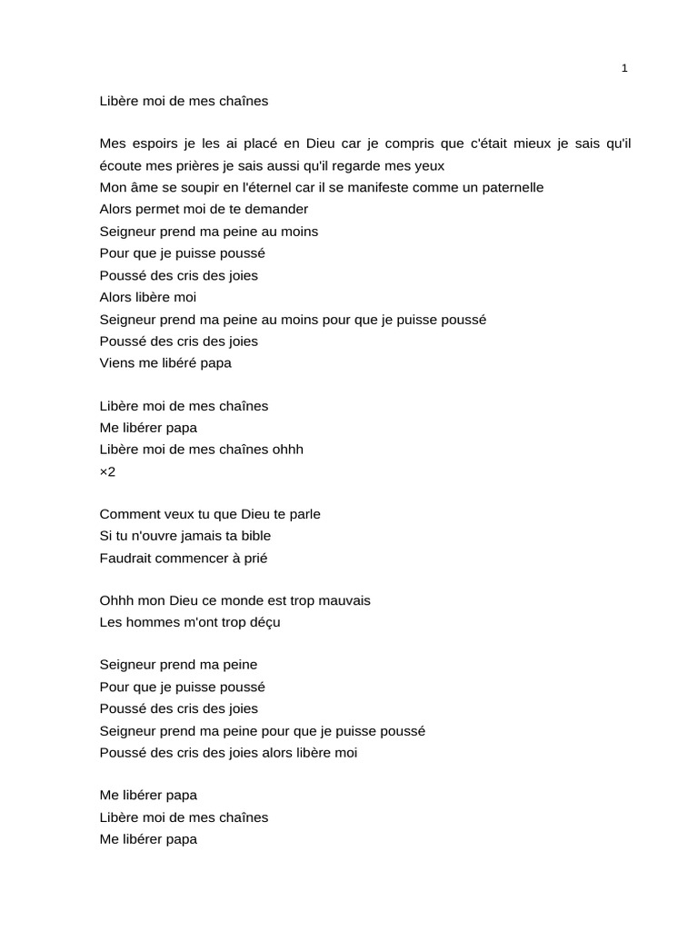 David Okit Libère Moi Paroles de Chanson | PDF
