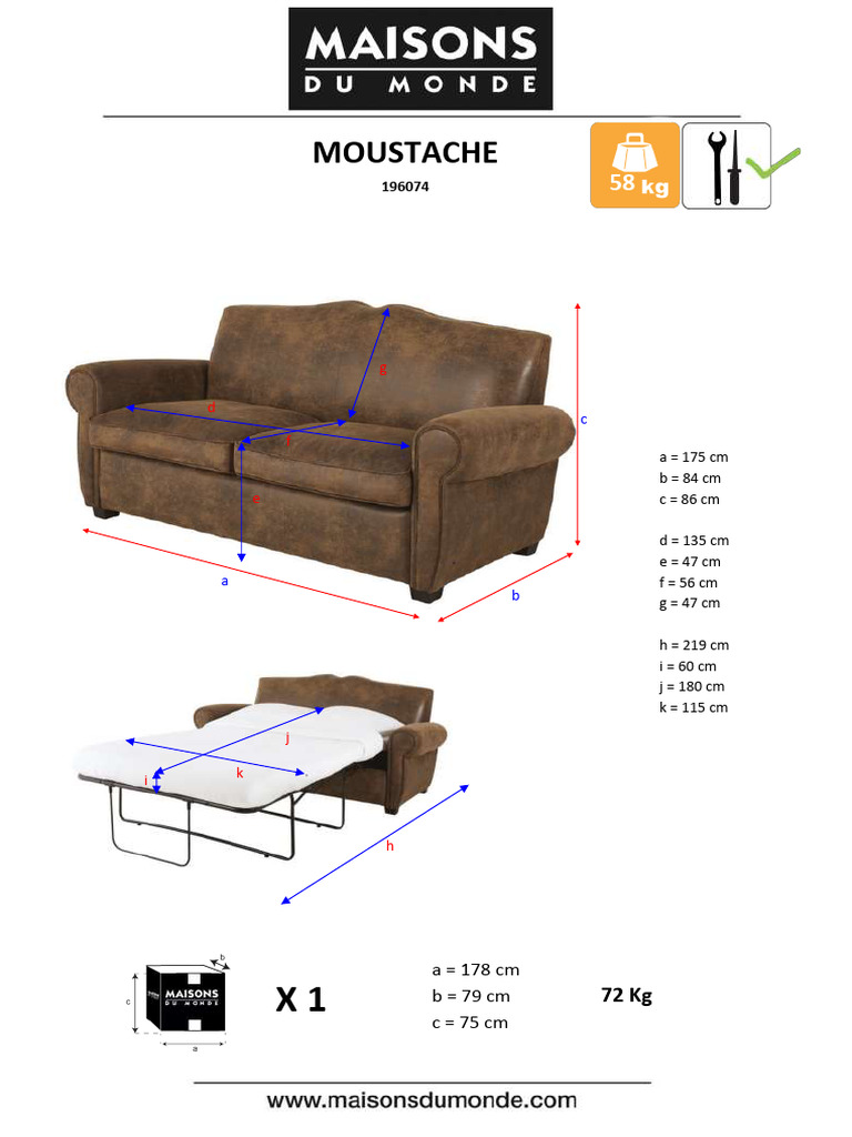 Canape Lit 2 Places en Suedine Marron Moustache Fiche Technique | PDF