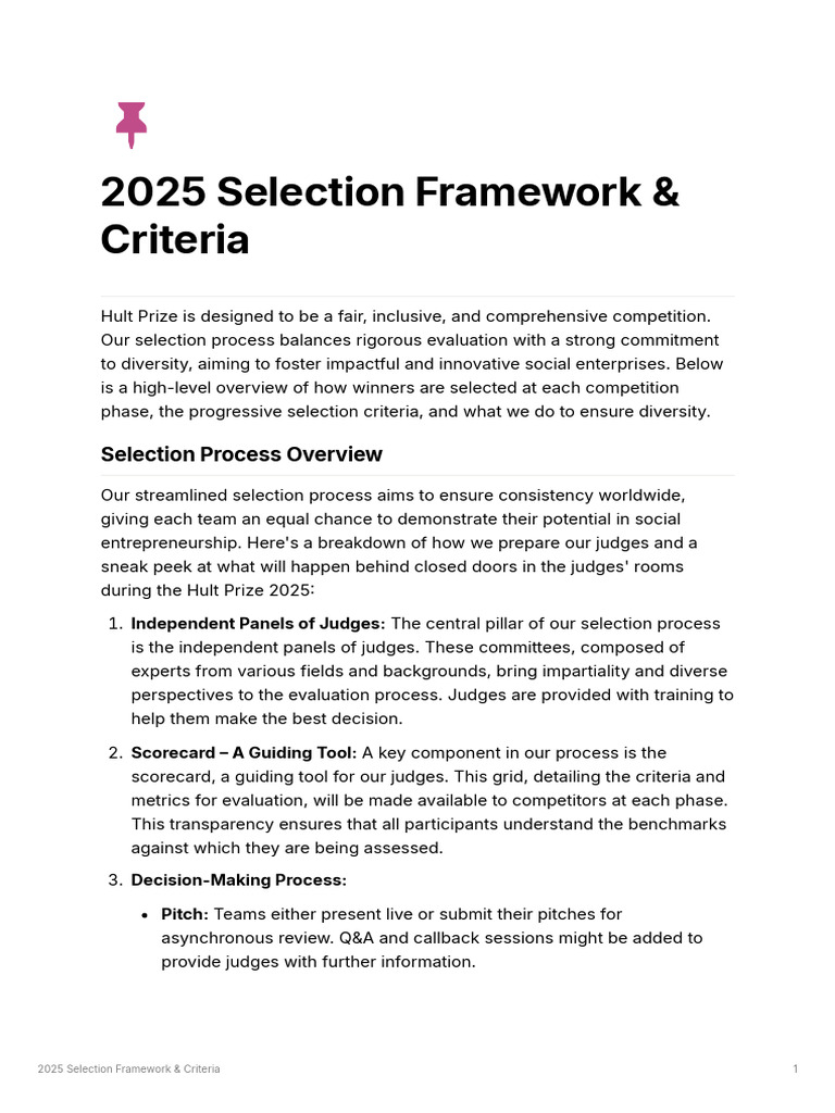 2025 Selection Framework & Criteria | PDF | Sustainability | Startup ...