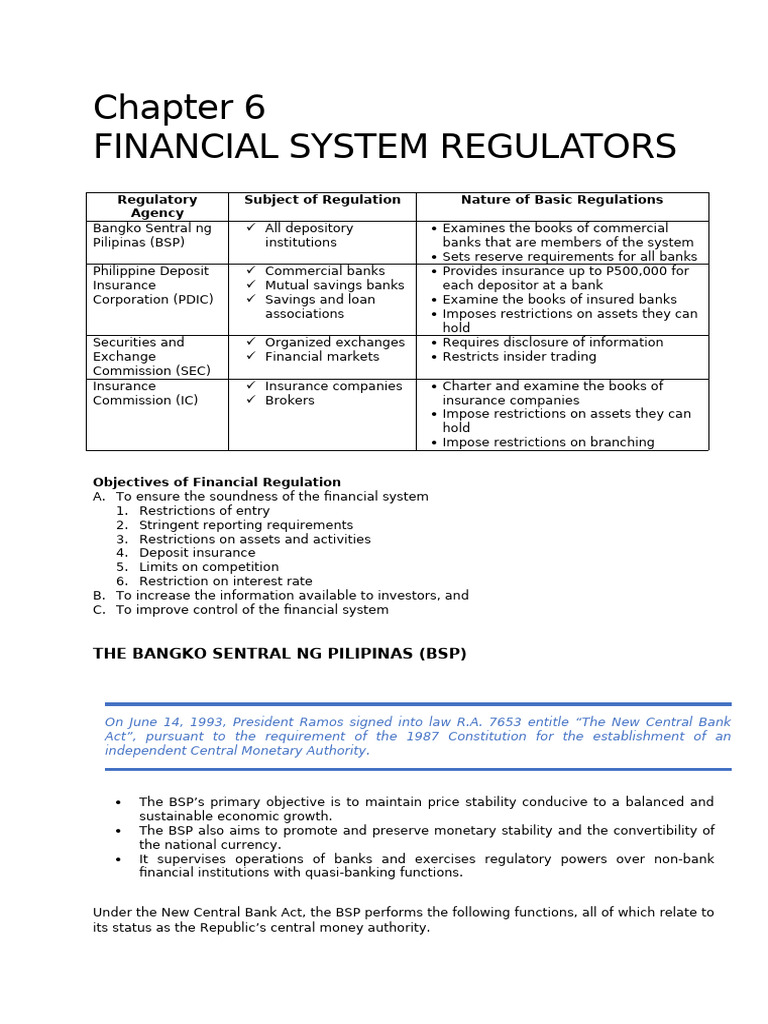 Chapter-6_Financial-System-Regulators | PDF | Banks | Insurance