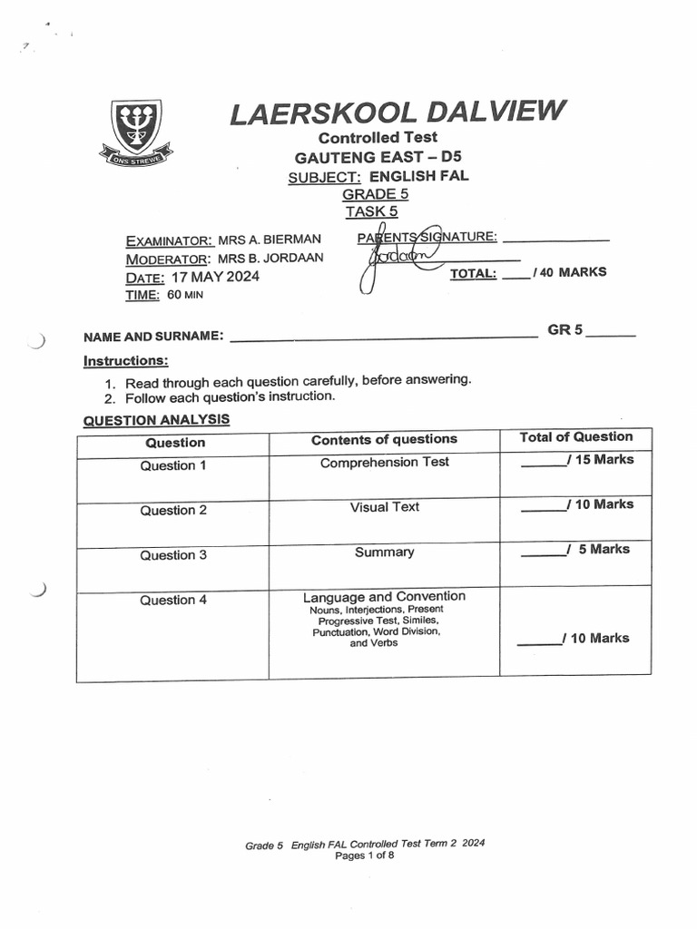 ENG - Gr. 5 (Mei 2024) | PDF