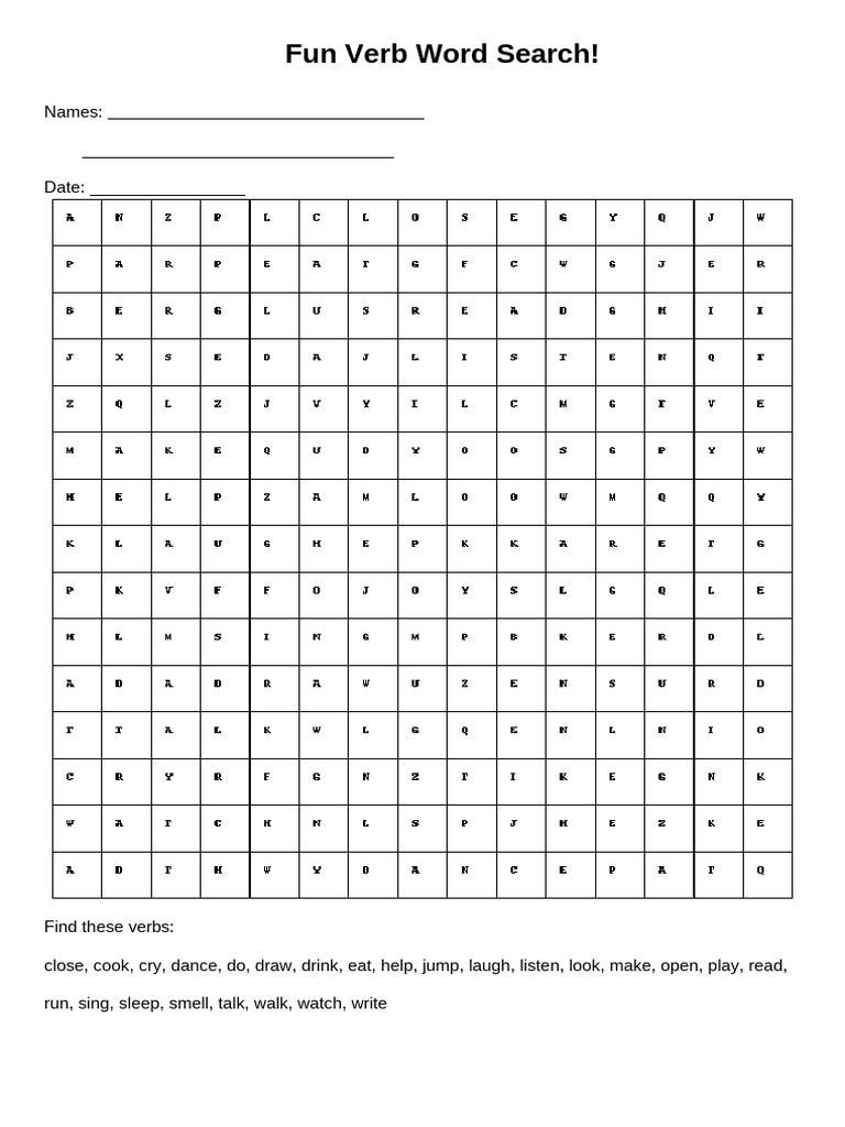 Final Verb Word Search For Kids | PDF