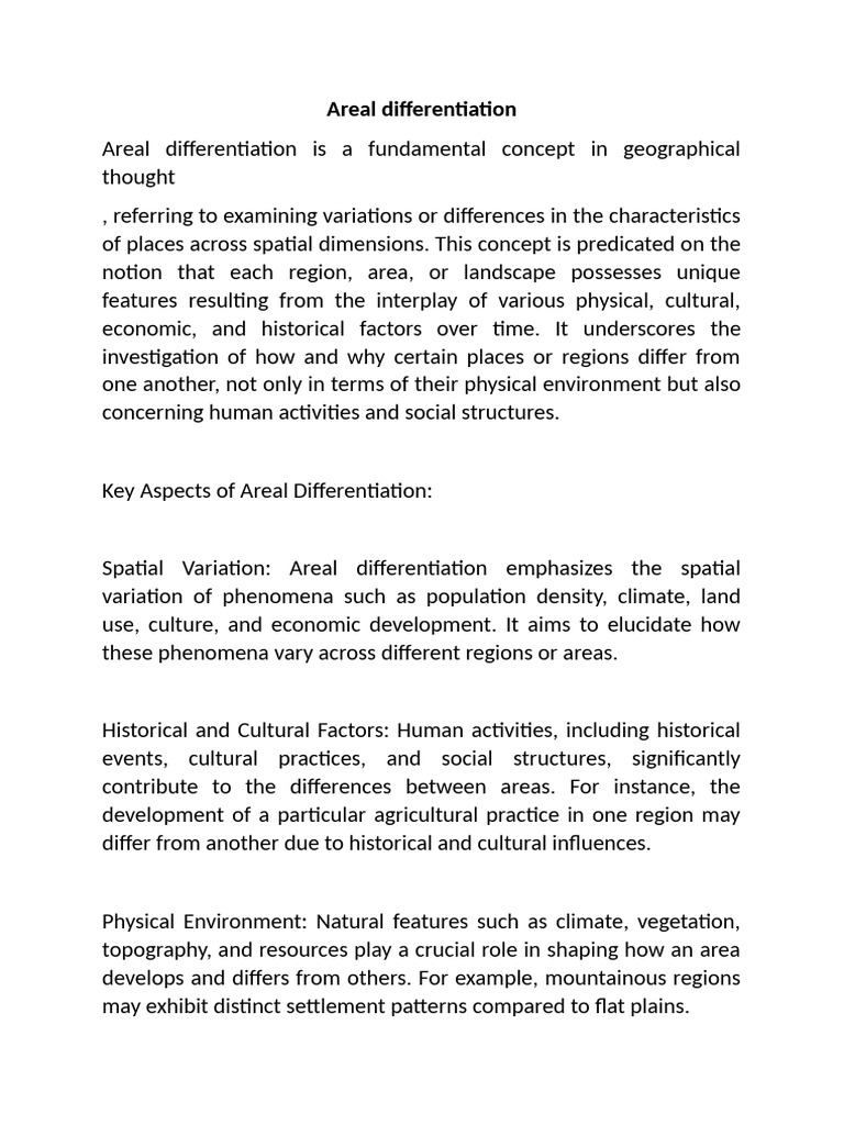 Areal Differentiation and Spatial Organisation | PDF | Geography ...