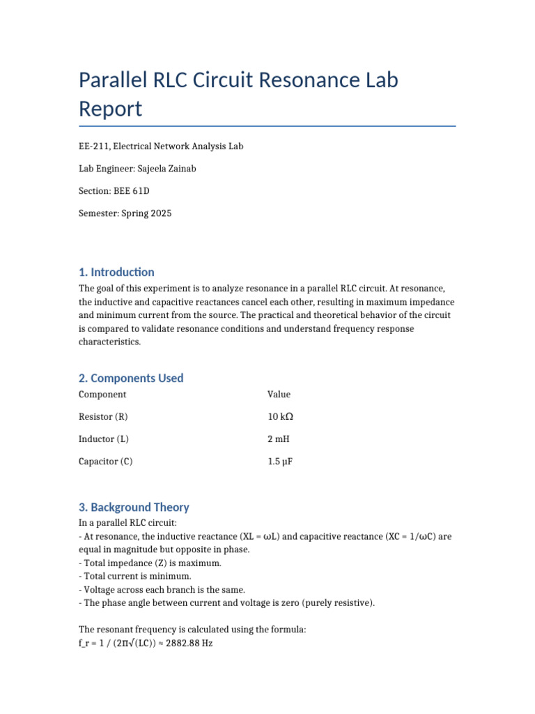 Parallel_RLC_Resonance_Report | PDF | Resonance | Electrical Impedance