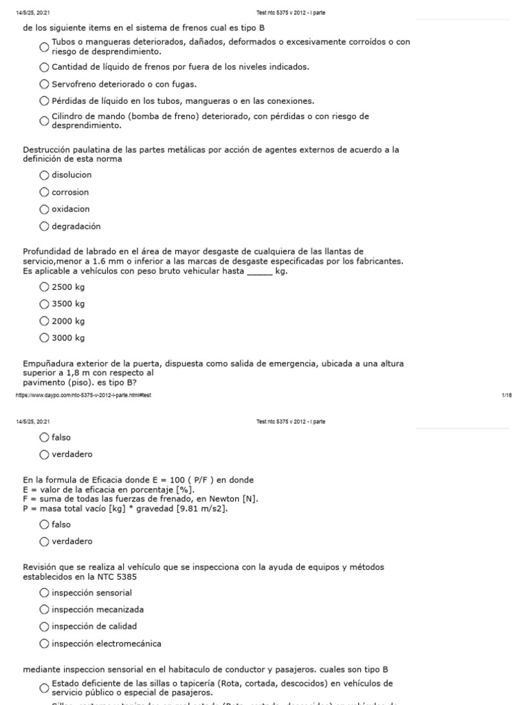 Test NTC 5375 V 2012 - I Parte | PDF | Eje | Fuerza