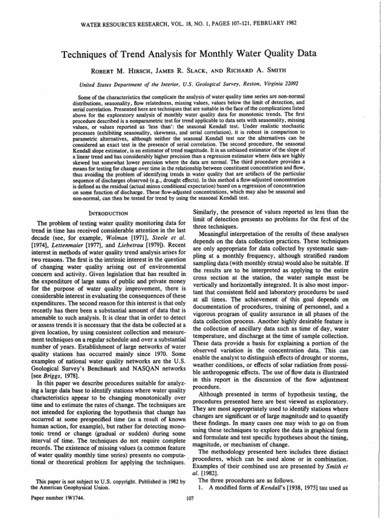 Trend Analysis Techniques for Water Quality | PDF | Skewness | Water ...