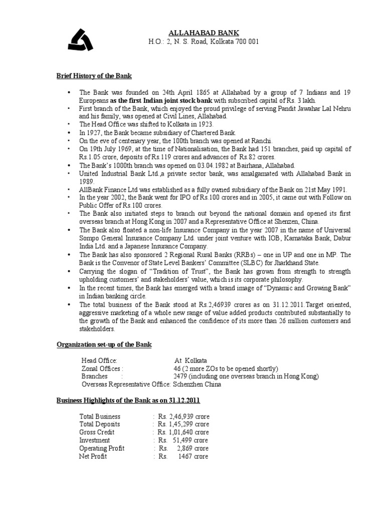 History of Allahabad Bank | PDF | Surety Bond | Banks