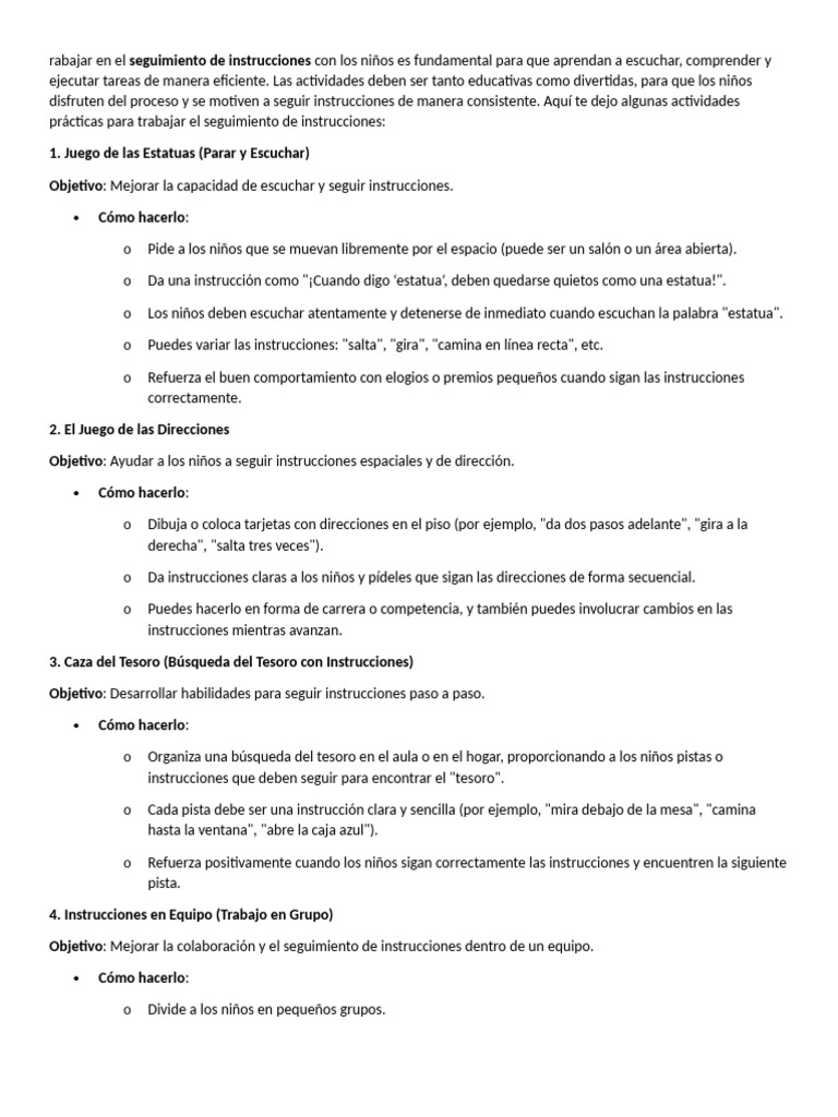 Actividades Seguimiento de Instrucciones | PDF