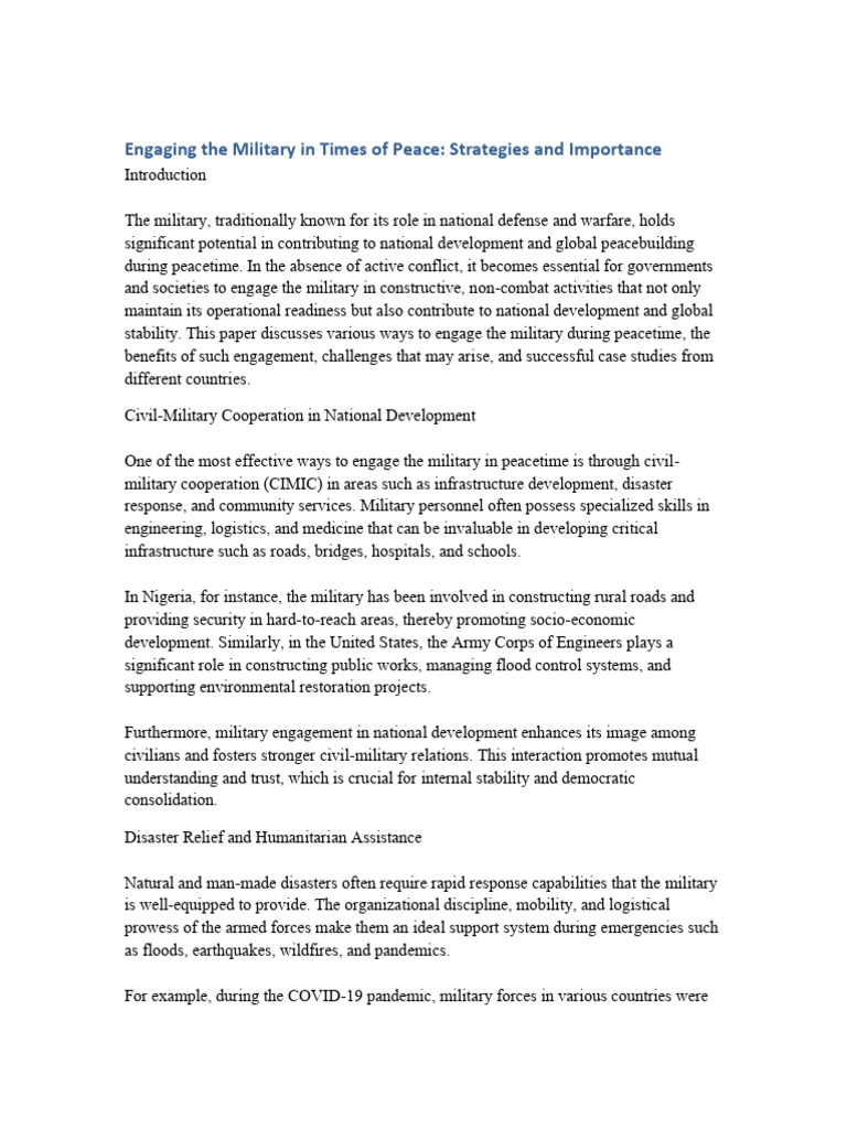 Engaging The Military in Times of Peace | PDF | Peacekeeping | Military