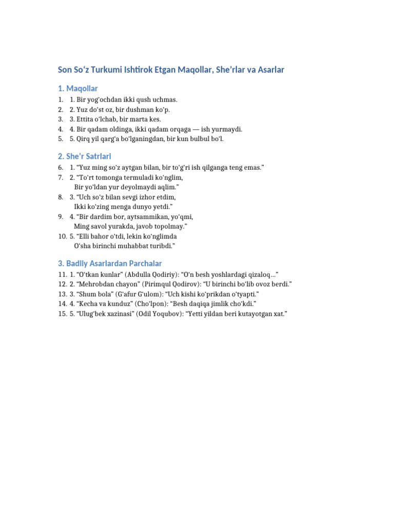 Son Soz Turkumi Materiallar | PDF