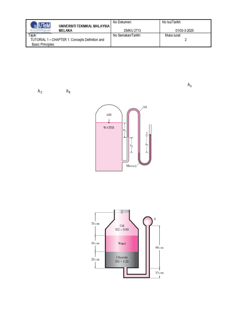 Tutorial 1 - Concepts Definition and Basic Principles | PDF | Pressure | Pressure Measurement