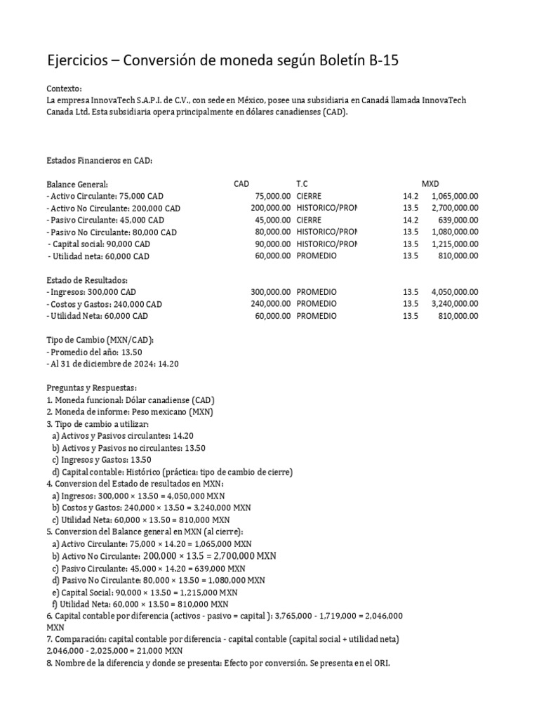 Guia Ejercicio Conversion de Moneda Extranjera Boletin B-15 | PDF ...