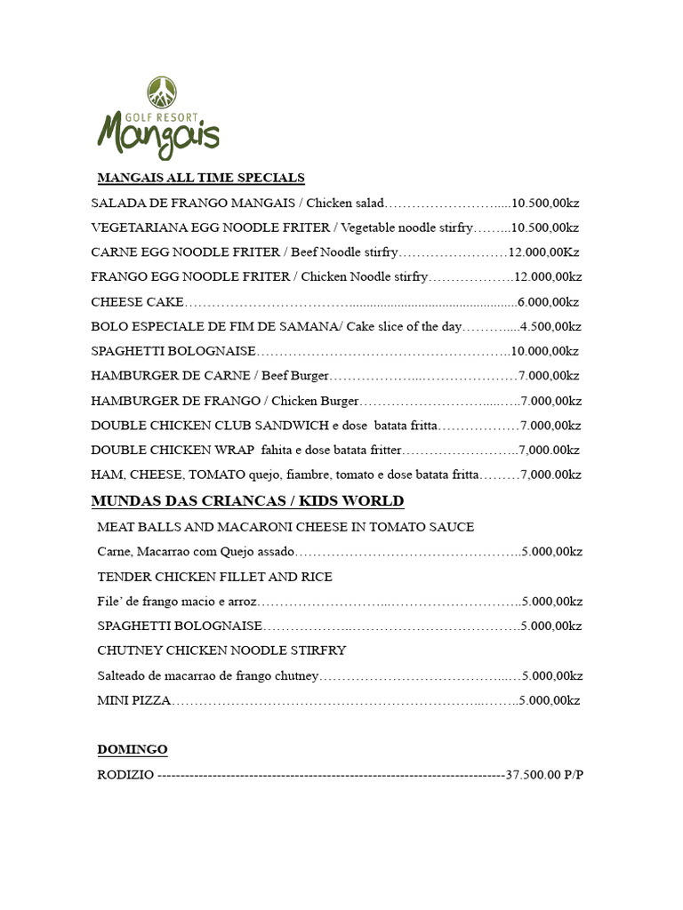 Cardápio do Restaurante Mangais | PDF | Culinária | Alimentos