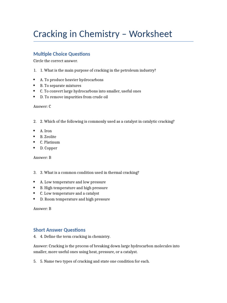Cracking in Chemistry Worksheet | PDF