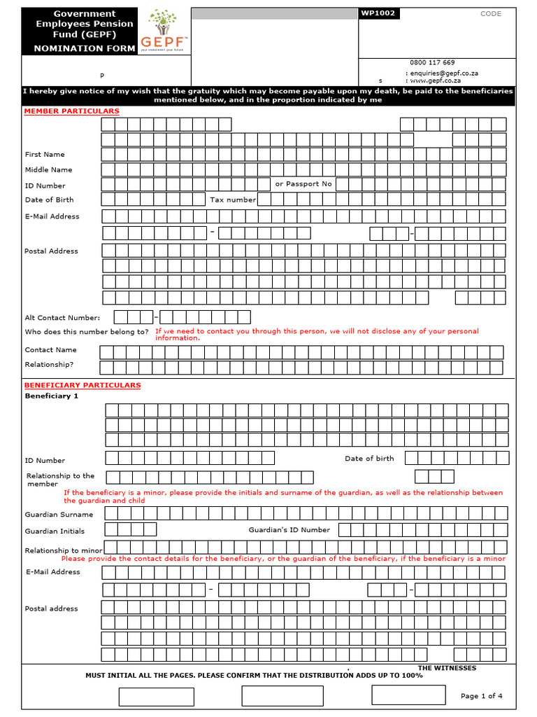 WP1002 Nomination of Beneficiaries Gepf 2021 | PDF
