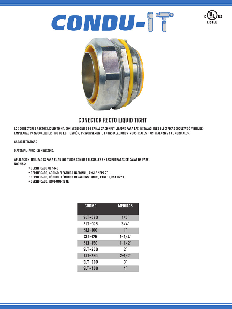 Conectores Rectos Liquid Tight UL 514B | PDF