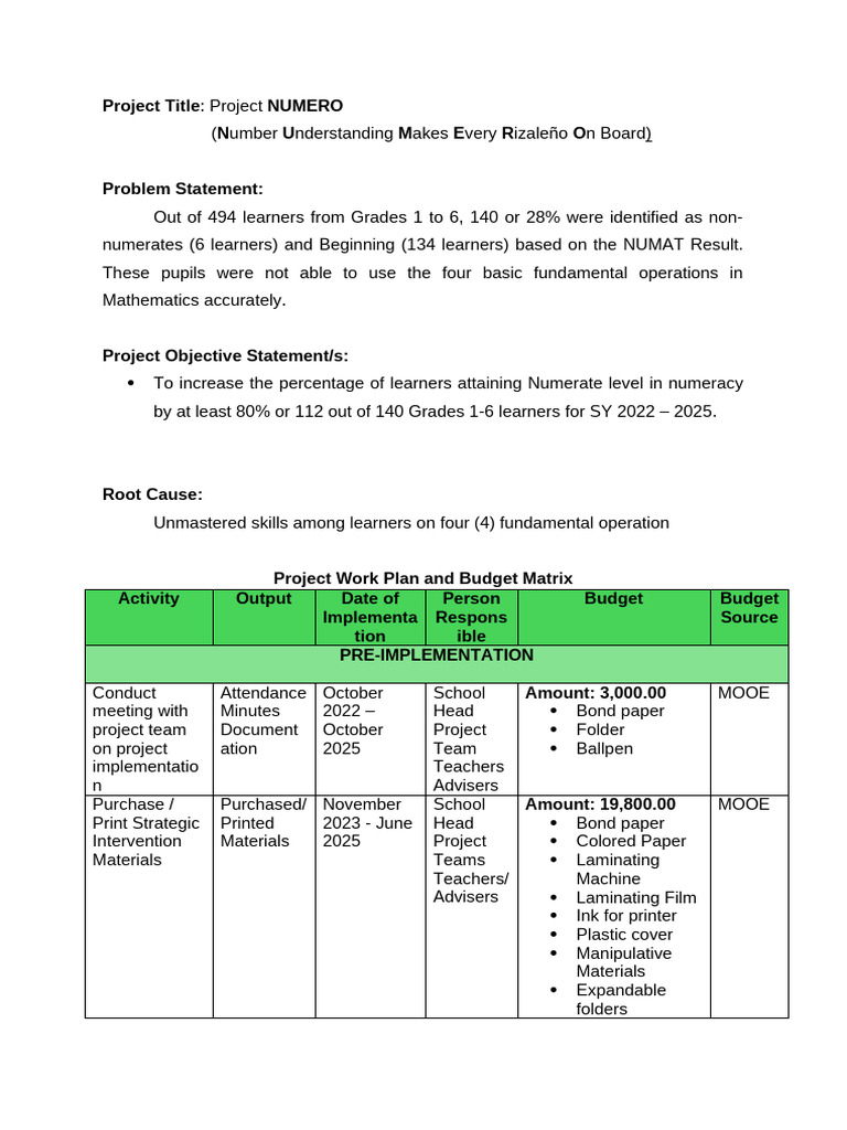 Sample Workplan and Budget Matrix NUMERO | PDF | Printer (Computing)