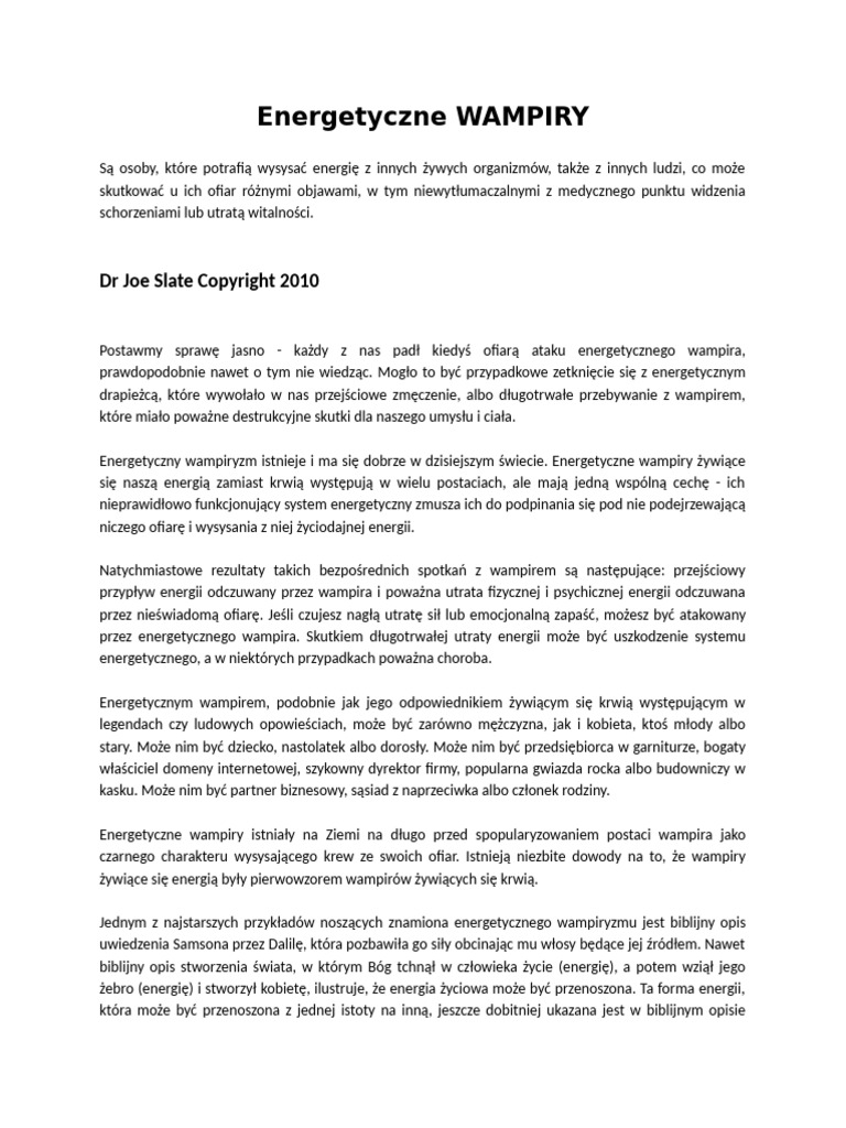 DR Joe Slate - Energetyczne WAMPIRY | PDF