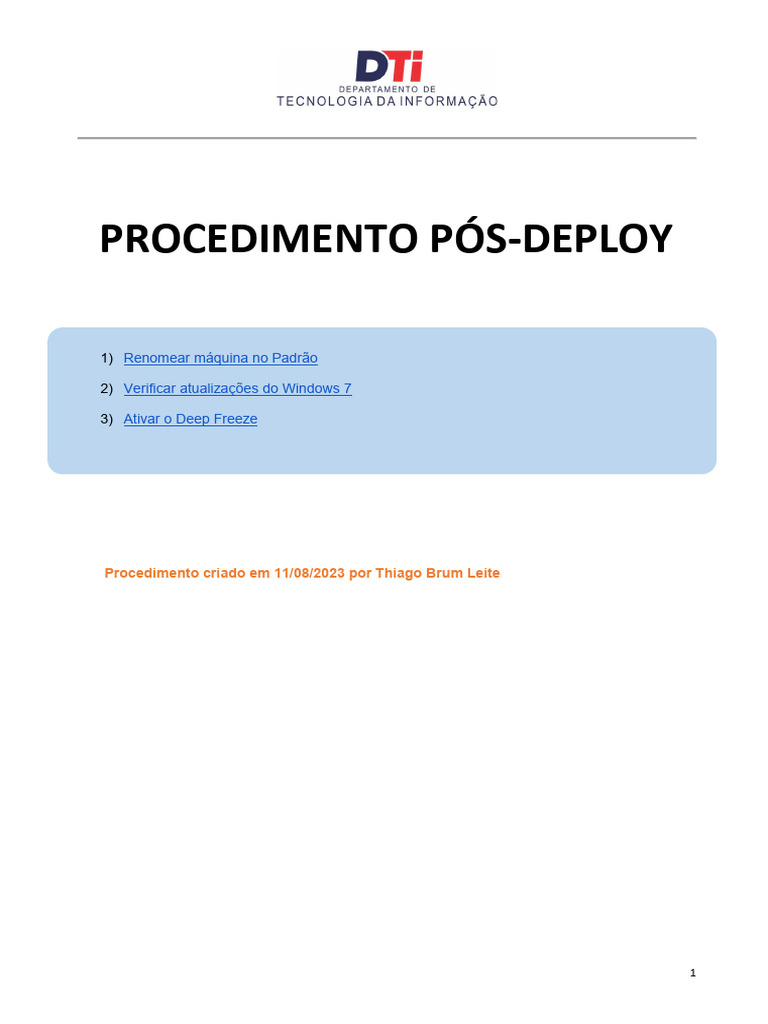Procedimento Pós-Deploy | PDF