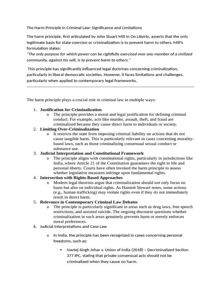 Harm Principle in Criminal Law Explained | PDF | Justice | Crime & Violence