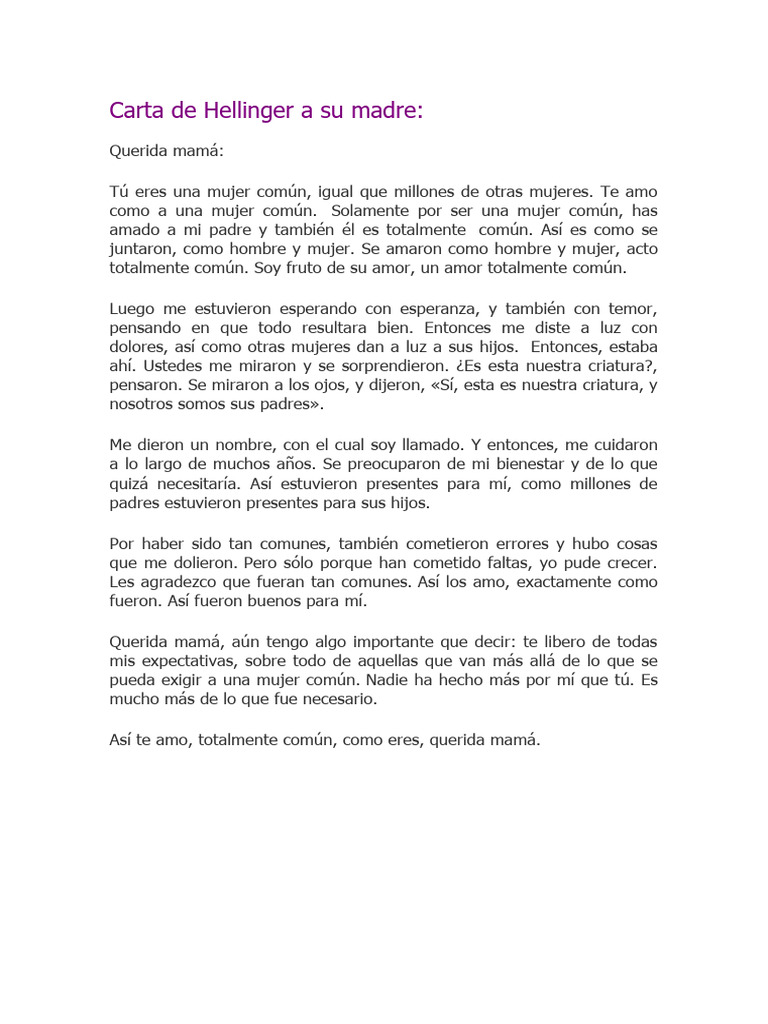 Carta de Hellinger A Su Madre | PDF