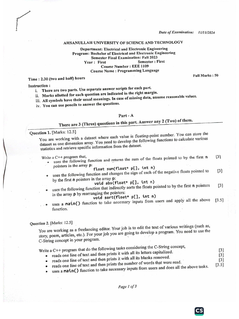 Semester Final Ques, Fall 2023 | PDF