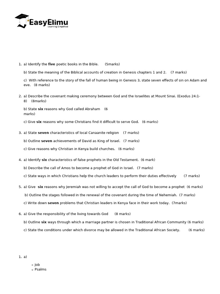 CRE Paper 1 - 2024 Muranga South Pre-Mock Set 1-633 | PDF | Book Of Genesis | Covenant (Biblical)
