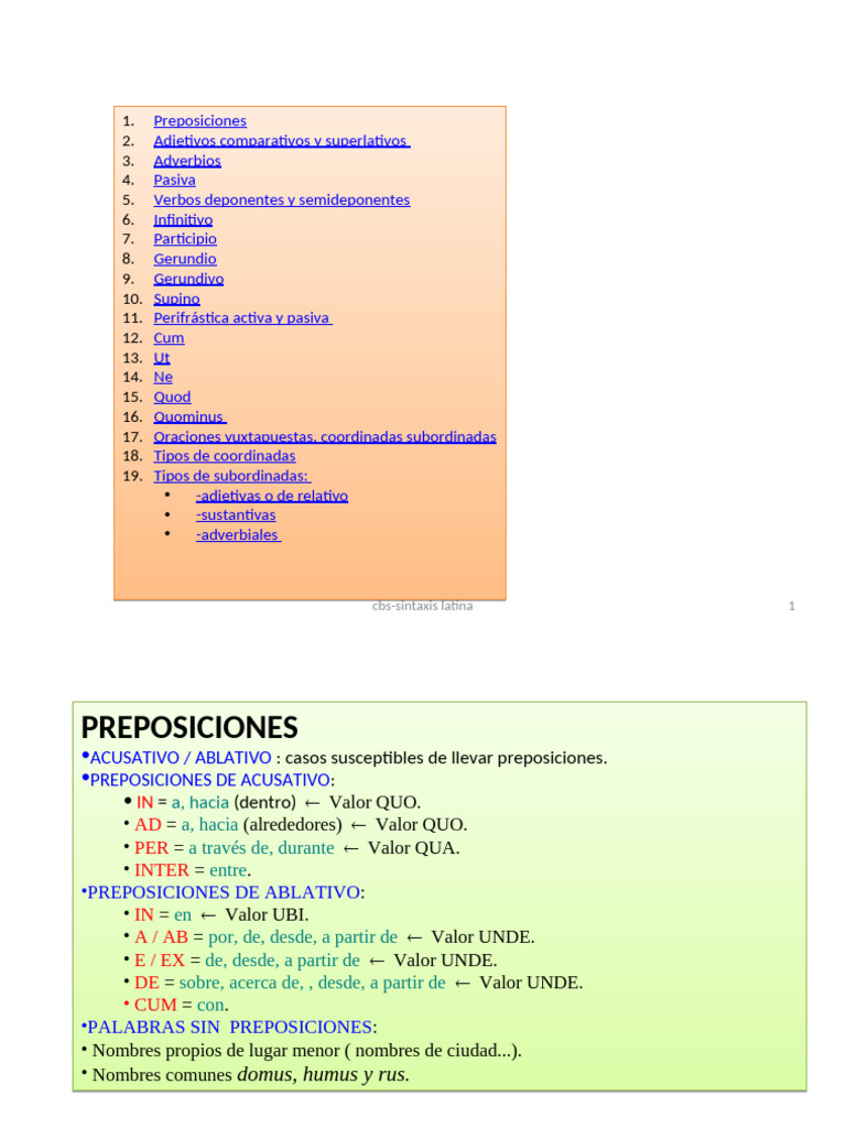 SINTAXIS LATINA-ESQUEMAS (1) | PDF | Verbo | Asunto (gramática)