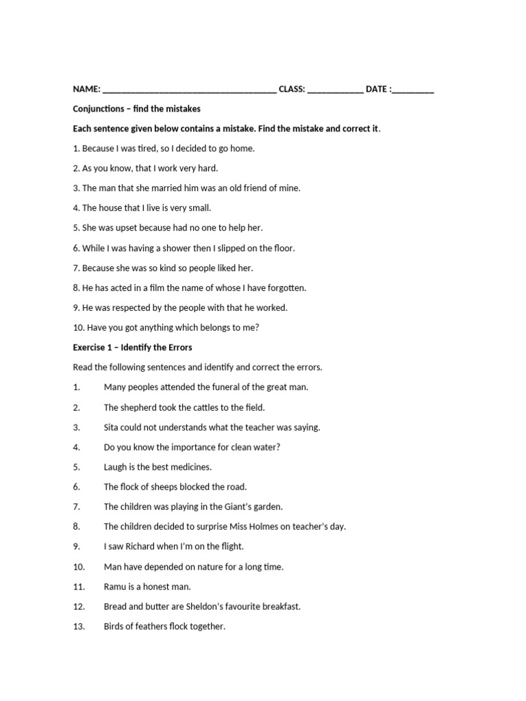 Error Correction Exercises for Students | PDF