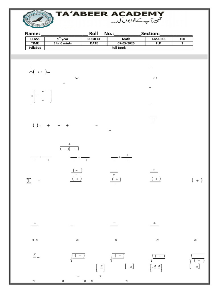 1st Year Math Exam Paper 2025 | PDF | Trigonometric Functions | Mathematics