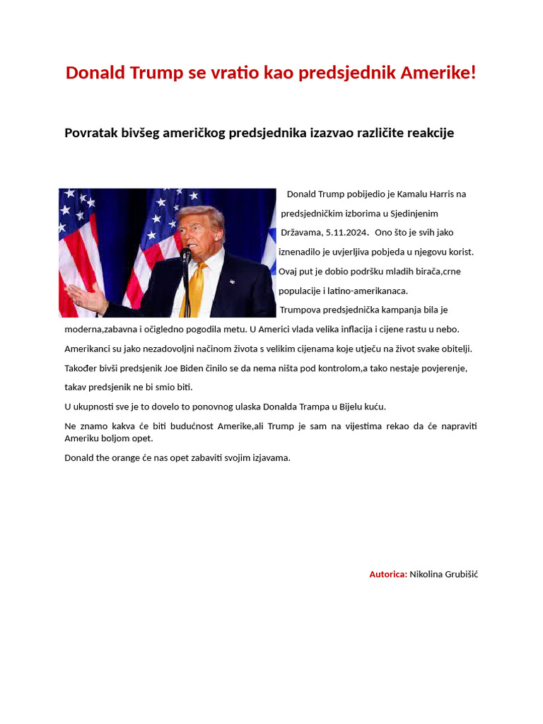 Donald Trump Se Vratio Kao Predsjednik Amerike | PDF