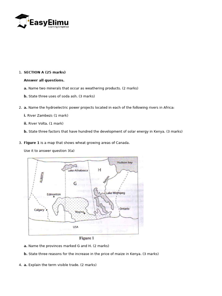 KCSE 2023 Geography Paper 2 Q&A | PDF | Sugarcane | Sugar