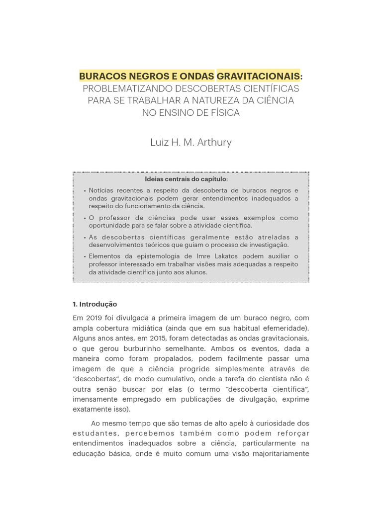 Buracos Negros e Ondas Gravitacionais - Problematizando Descobertas Científicas | PDF ...