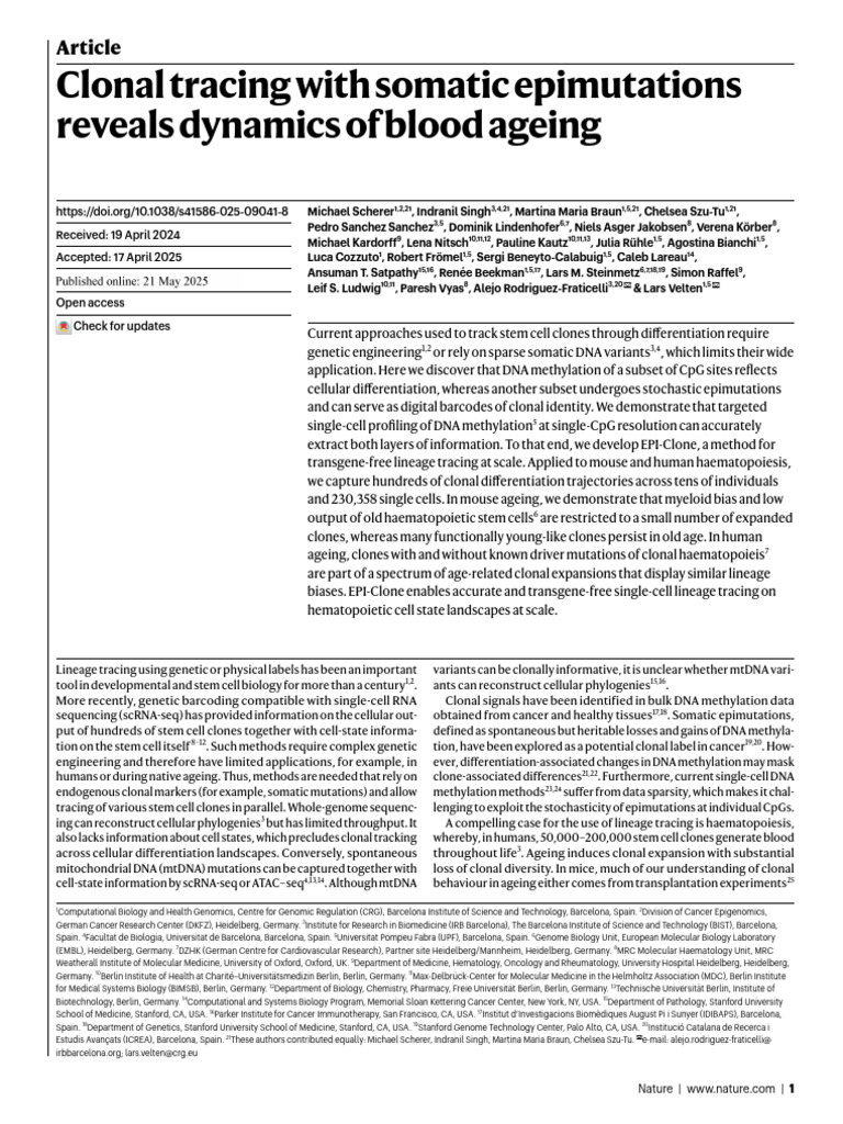 Clonal Tracing With Somatic Epimutations Reveals Dynamics of Blood ...