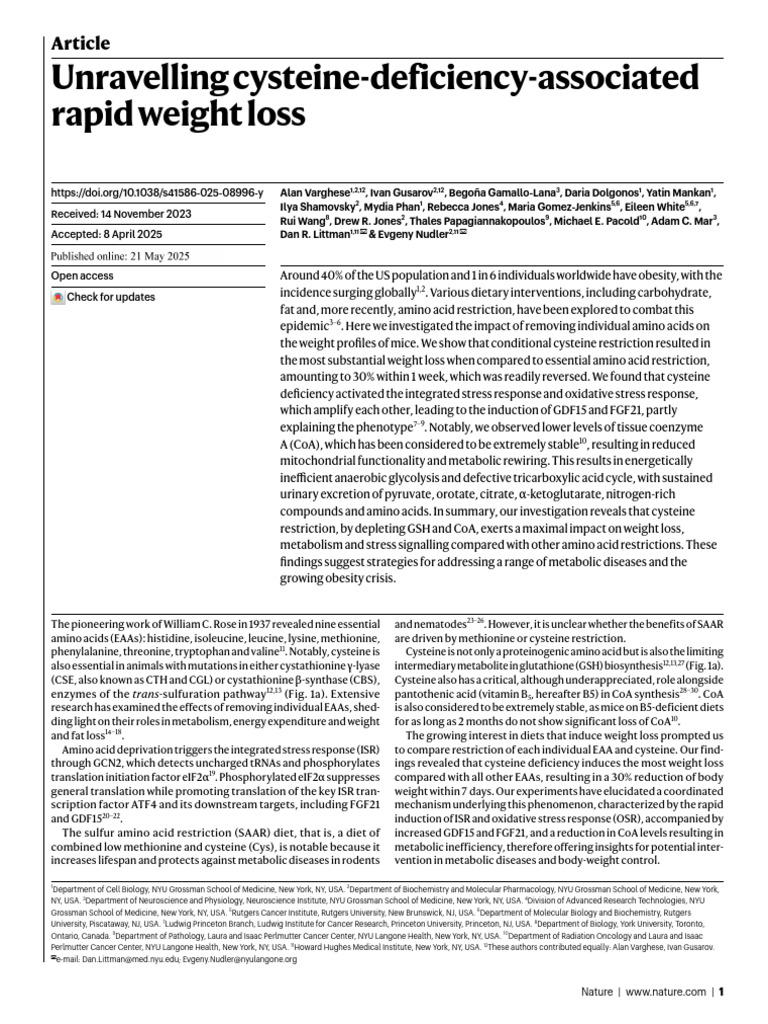 Unravelling Cysteine-Deficiency-Associated Rapid Weight Loss | PDF ...