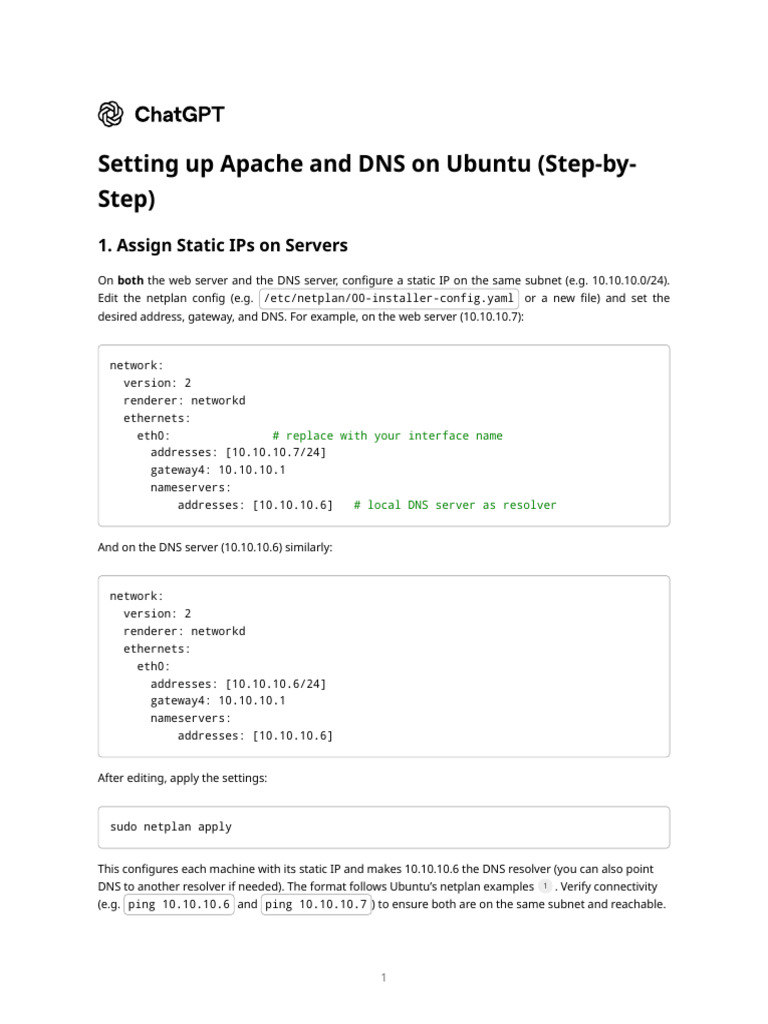 Setting Up Apache and DNS On Ubuntu (Step-by-Step) | PDF | Domain Name System | World Wide Web