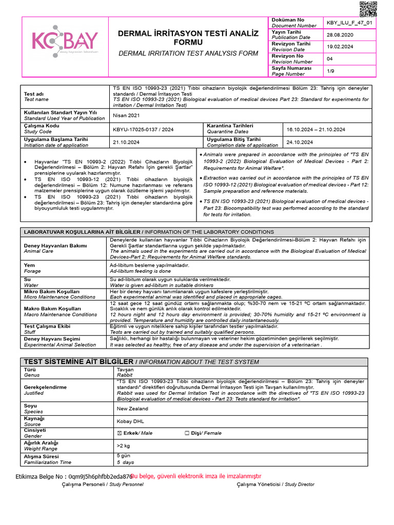 Kby - İlu - F - 47 - 01 RV 04 Dermal İrri̇tasyon Test Anali̇z Formu Non ...