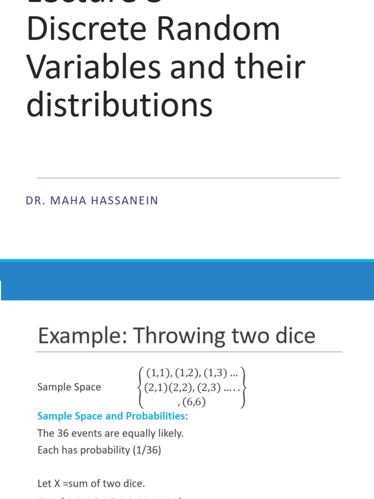 Lecture 3 - Adv. Probability - Discrete Random Variables | PDF | Probability Distribution | Variance