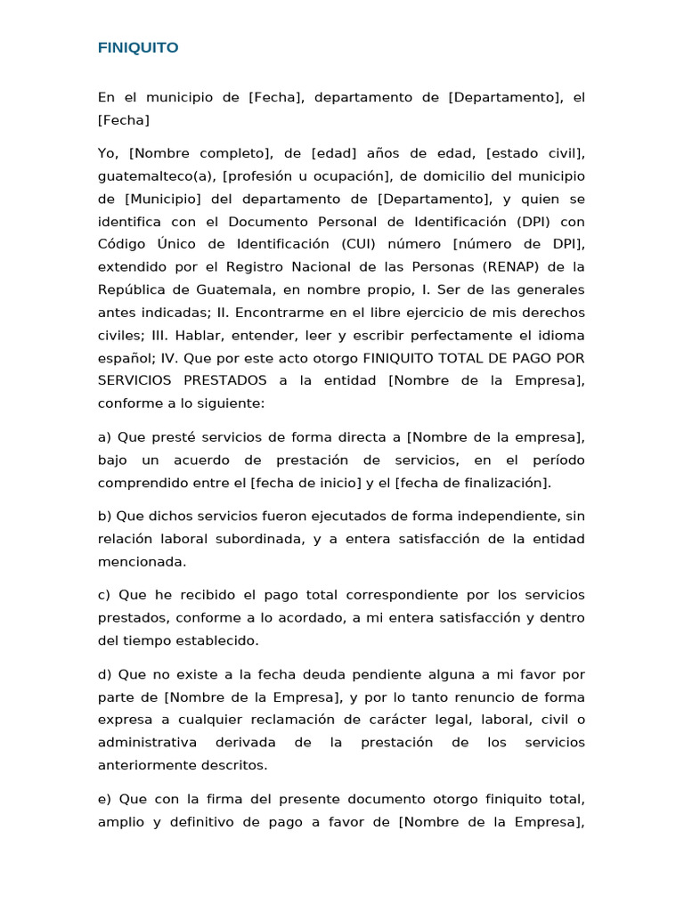 Finiquito Simple Servicios | PDF | Guatemala